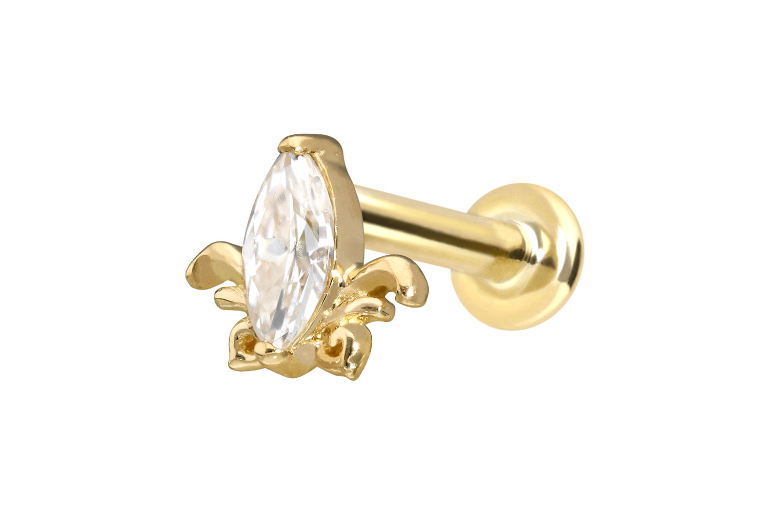 14 Karat Gold Labret mit Push Fit MOISSANIT-LOTUSBLÃœTE